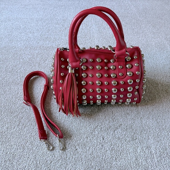 Bags | Y2k Red And Silver Studded Handbag | Poshmark